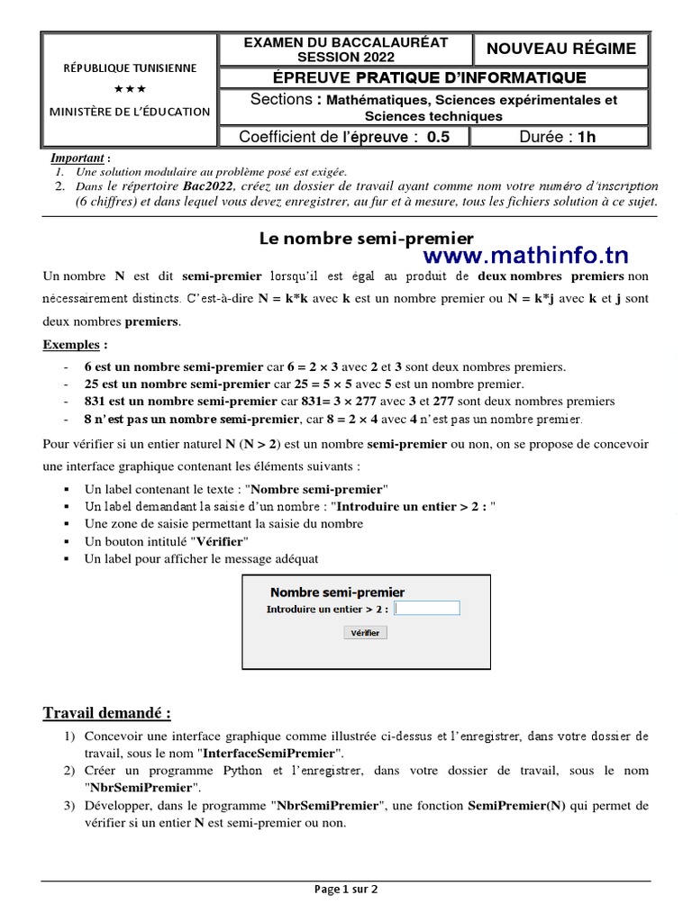 Épreuve Pratique Informatique Bac 2022 | PDF | Nombre premier ...