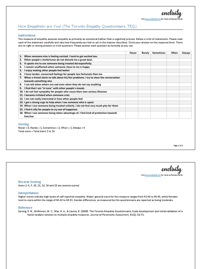 How Empathetic Are You The Toronto Empathy Questionnaire TEQ | PDF ...