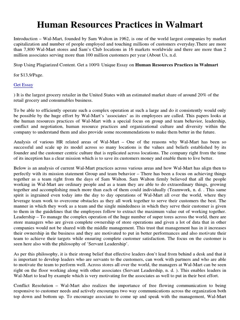 Human Resources Practices in Walmart | PDF | Walmart | Employment