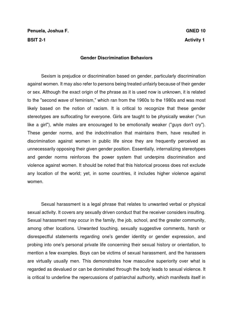 Gender Discrimination Behaviors | PDF | Sexism | Gender Studies