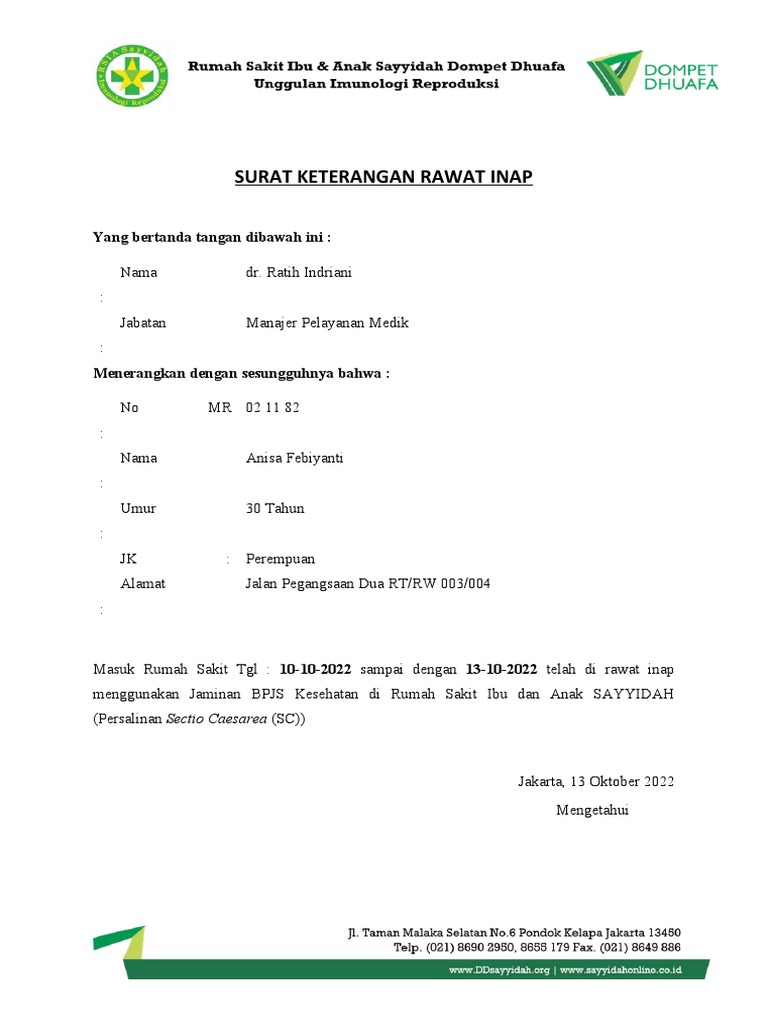 Surat Keterangan Rawat Inap 2 | PDF Surat Keterangan Rawat Inap 2 | PDF