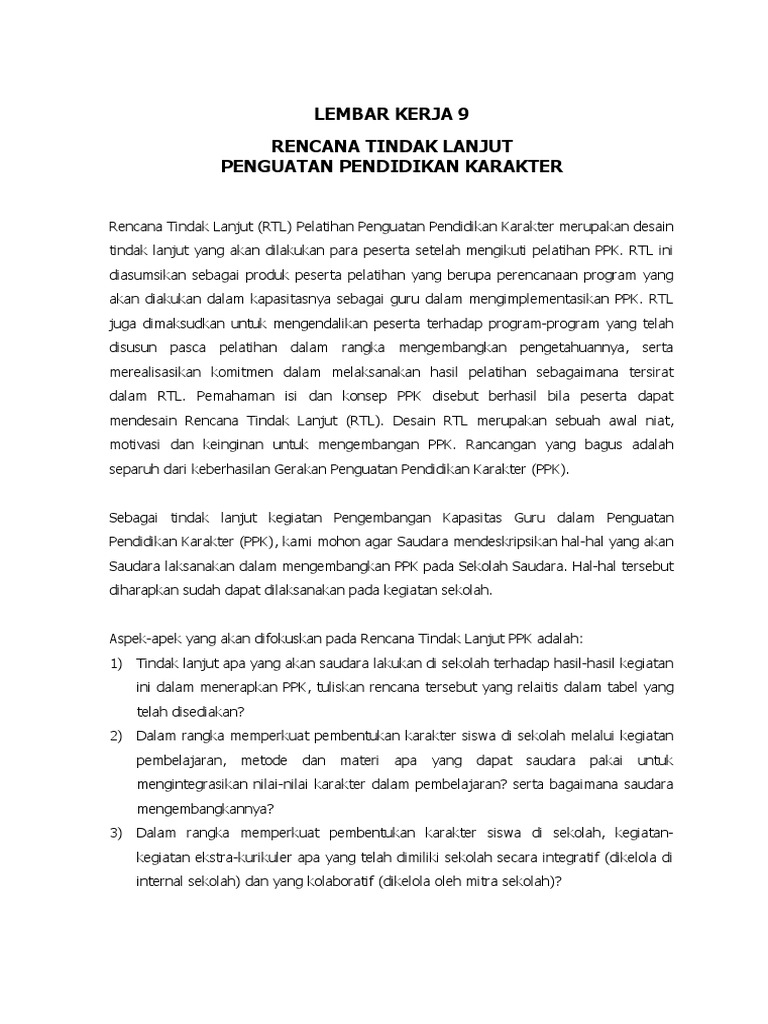 LK 9 Rencana Tindak Lanjut (RTL) PPK | PDF