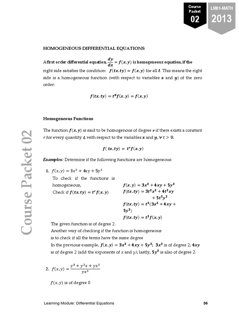 Course Pocket 2 (Homogeneous Functions) | PDF | Equations | Ordinary ...