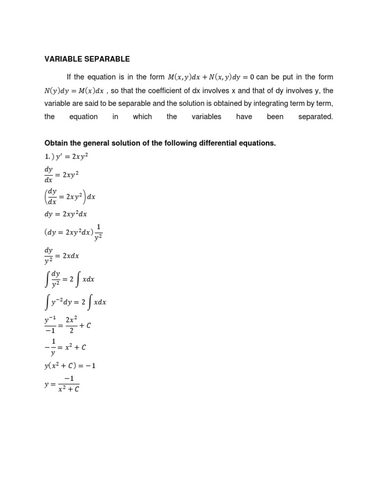 Variable Separable | PDF | Algebra | Rates