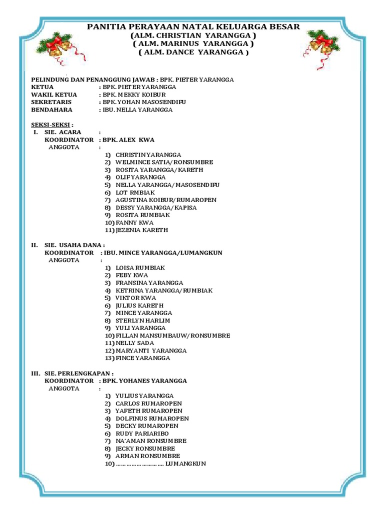 Panitia Perayaan Natal Keluarga Besar 2021 PDF | PDF