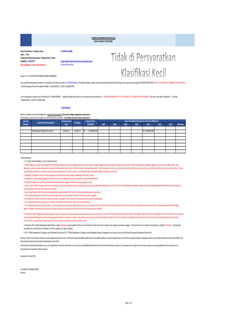 Form Kemampuan Dasar KD | PDF