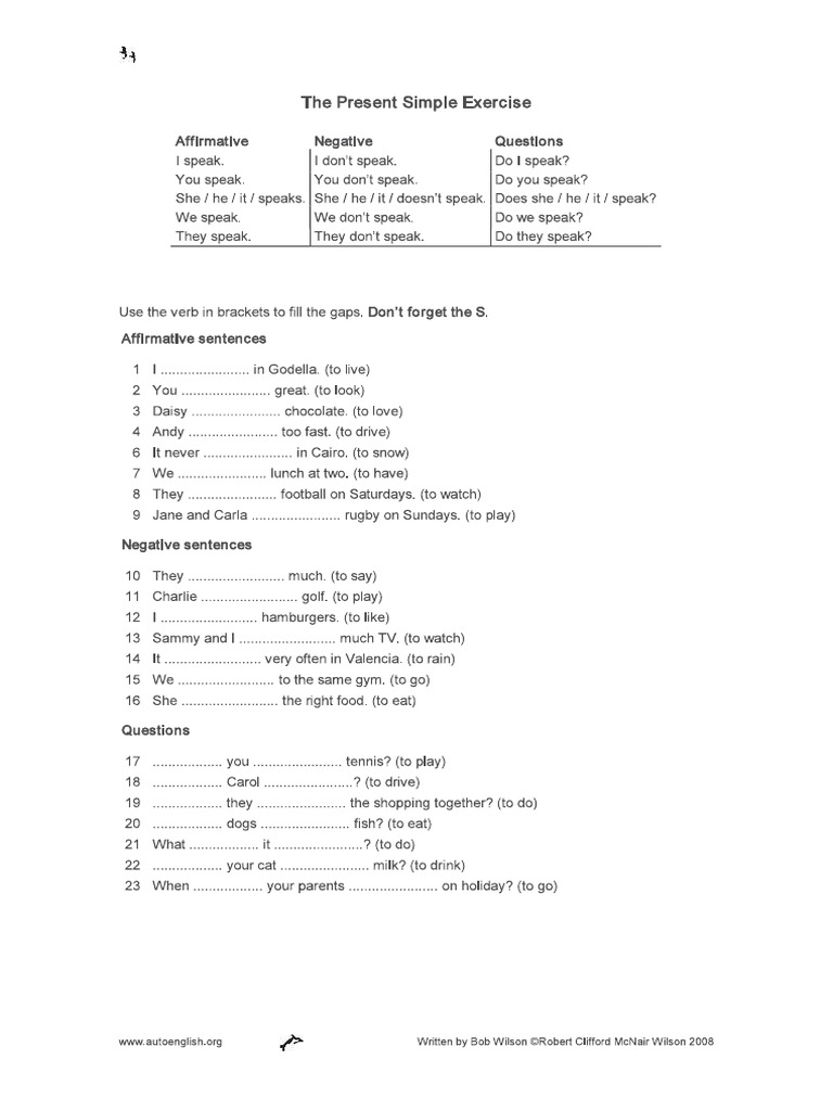 Present Simple - Exercises 2 | PDF
