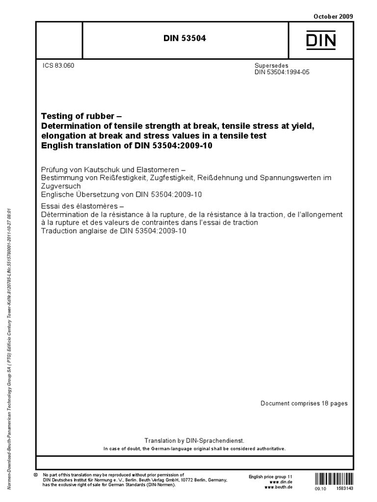 Din 53504 (2009) | PDF | Young's Modulus | Calibration