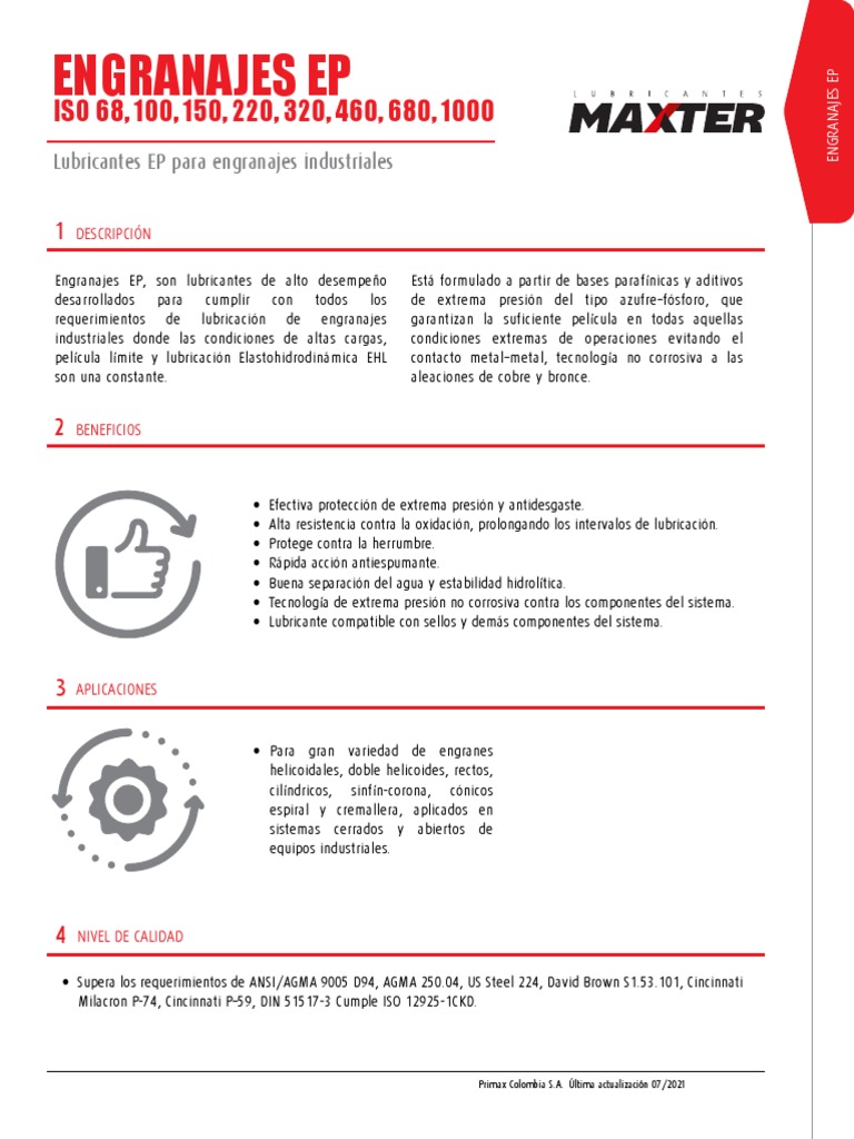 Engranajes Ep Iso 68, 100, 150, 220, 320, 460, 680, 1000 - Hojas ...