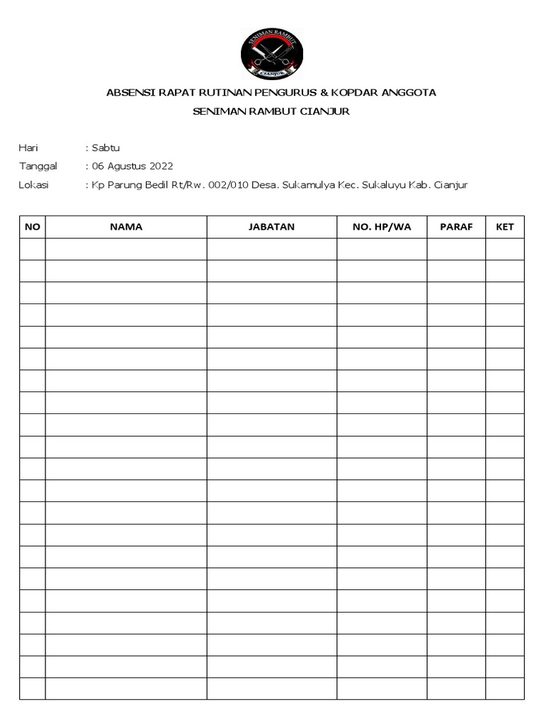 Format Absensi Rapat Rutinan | PDF