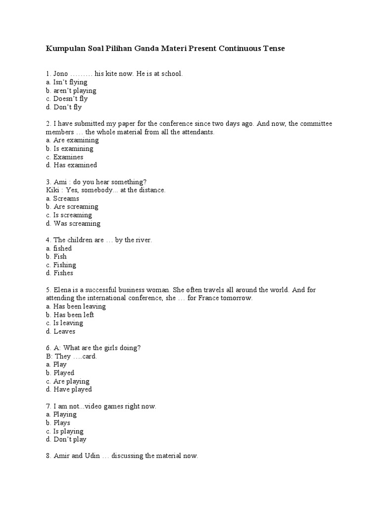 Soal Present Continuous Tense Pdf