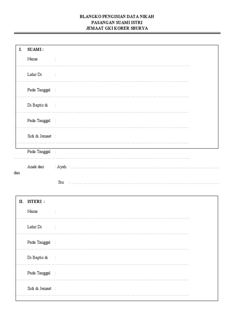 Blangko Pengisian Data Nikah | PDF