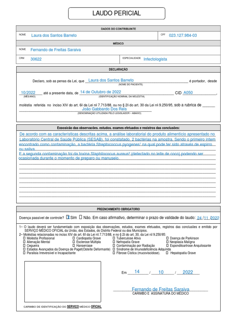 Modelo de Laudo Pericial | PDF | Remédio | Ciências da Saúde