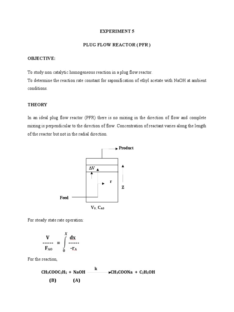 Experiment 5 Plug Flow Reactor (PFR) Objective:: Product | PDF ...