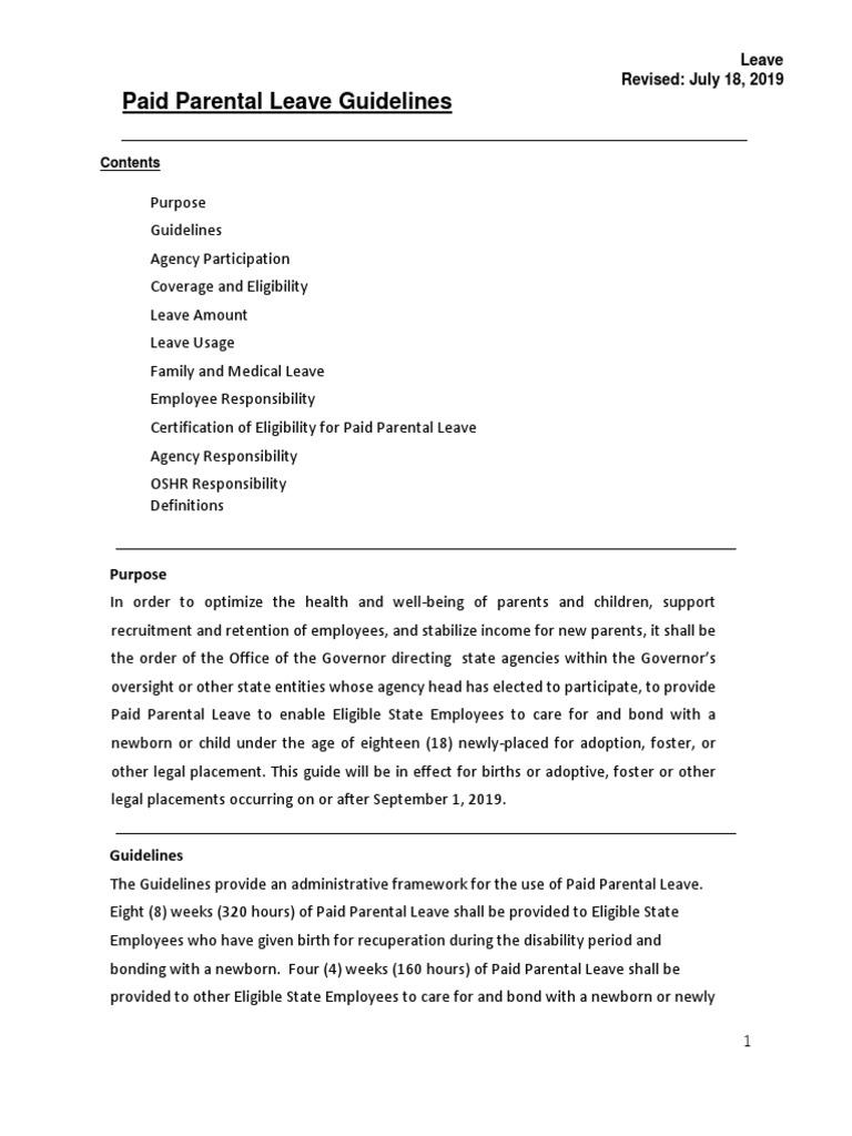 Paid Parental Leave Guidelines 71819 | PDF | Parental Leave | Legal ...