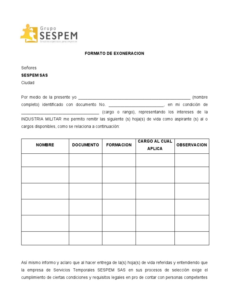 Carta de Exoneracion | PDF