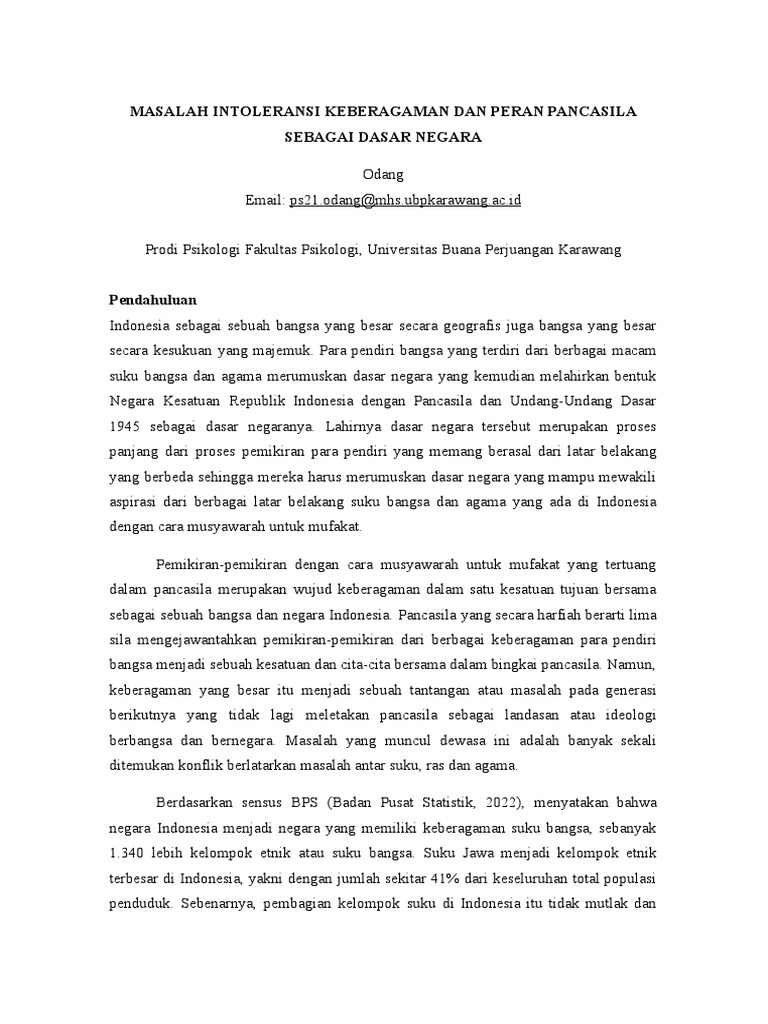 Masalah Intoleransi Keberagaman Dan Peran Pancasila Sebagai Dasar Negara | PDF | Ilmu Sosial
