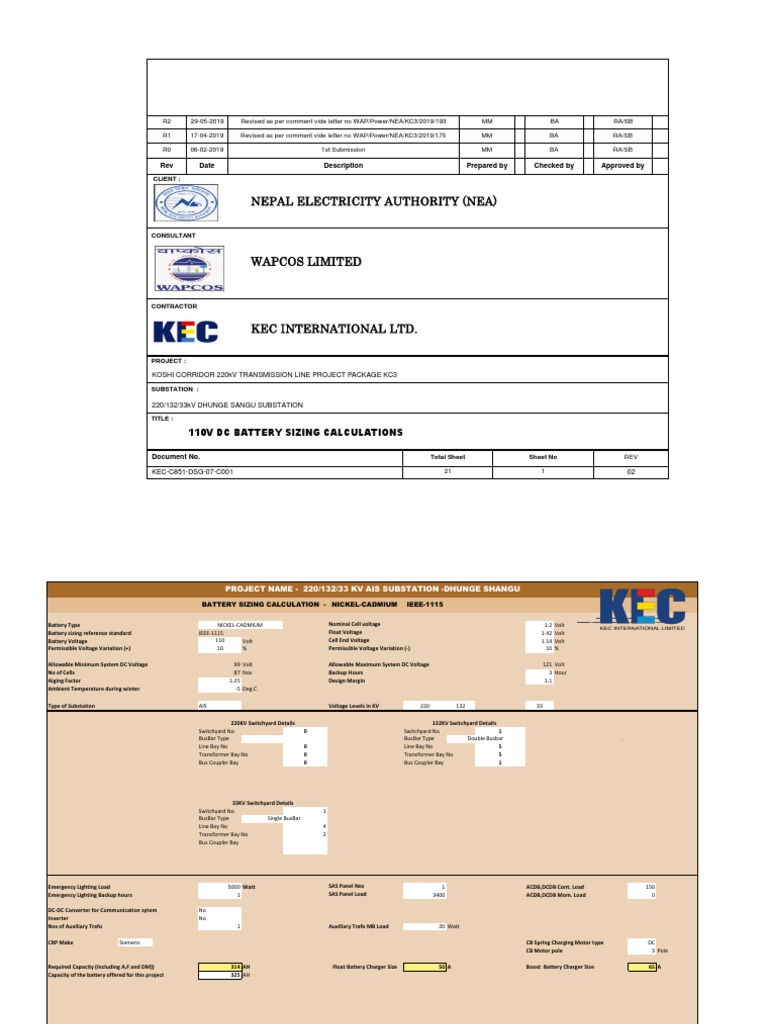 110V Battery Sizing - Ni-Cad-Dhunge Shangu SS - Rev-02 | PDF | Battery ...