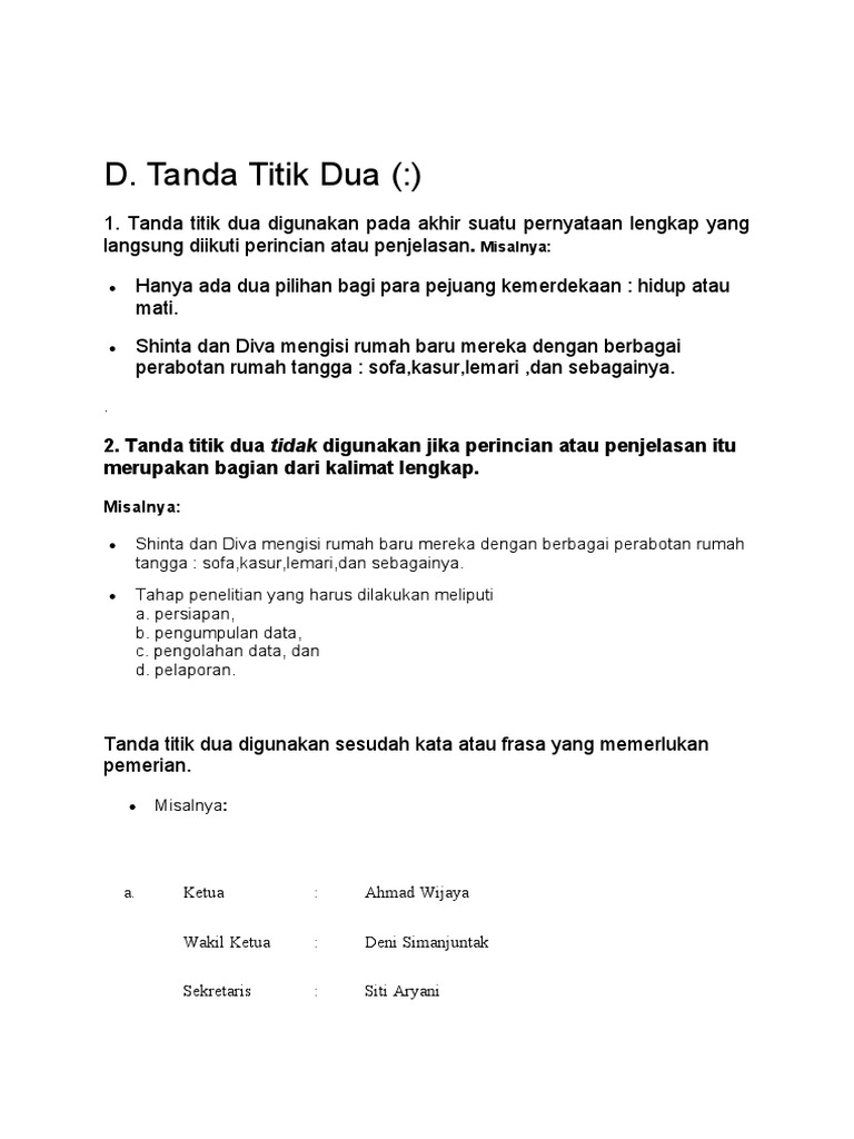 Tanda Titik Dua, Tanda Hubung, Tanda Pisah | PDF