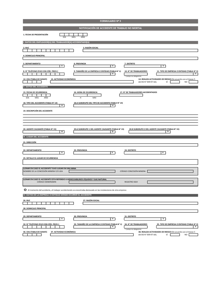 Formulario 3, Notificación de Accidente de Trabajo No Mortal | PDF