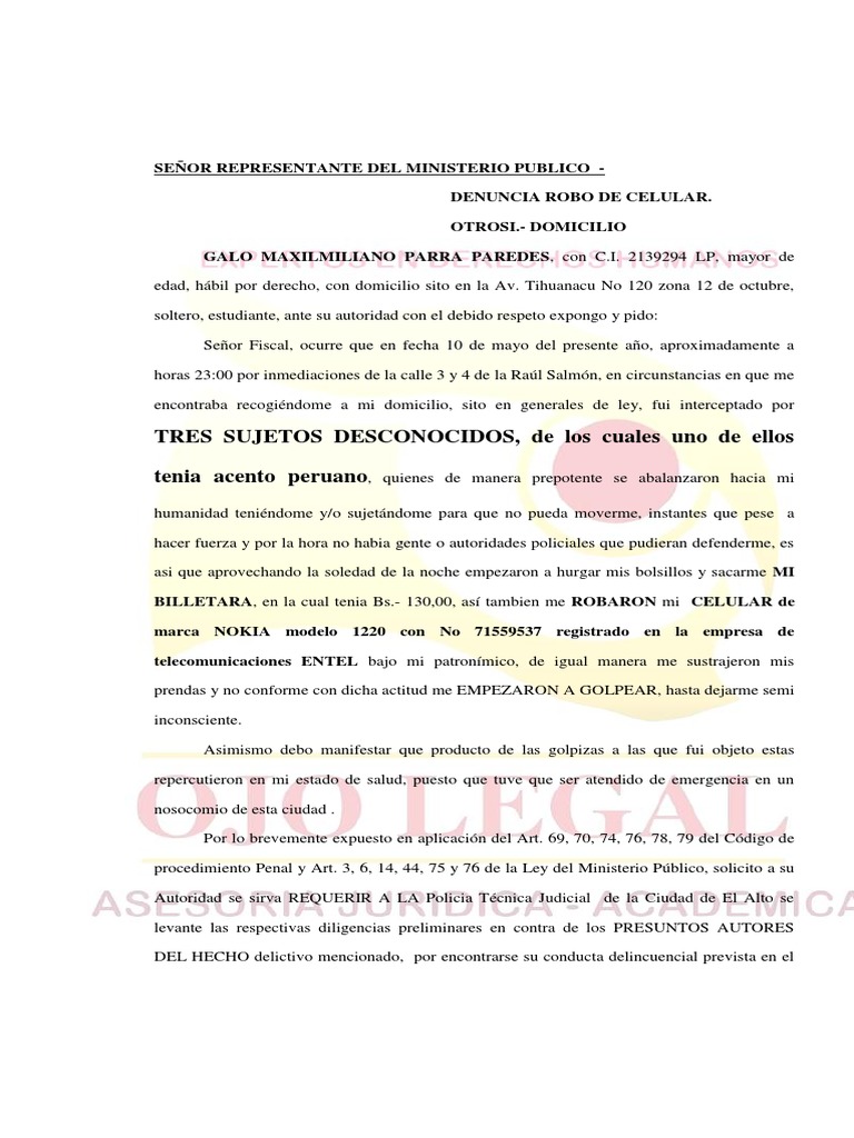 Denuncia Robo Celular | PDF