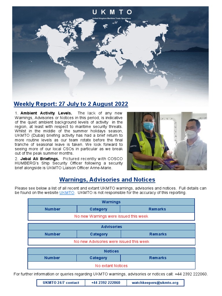 20220802-UKMTO Weekly Report-02Augl22 | PDF | Water Transport