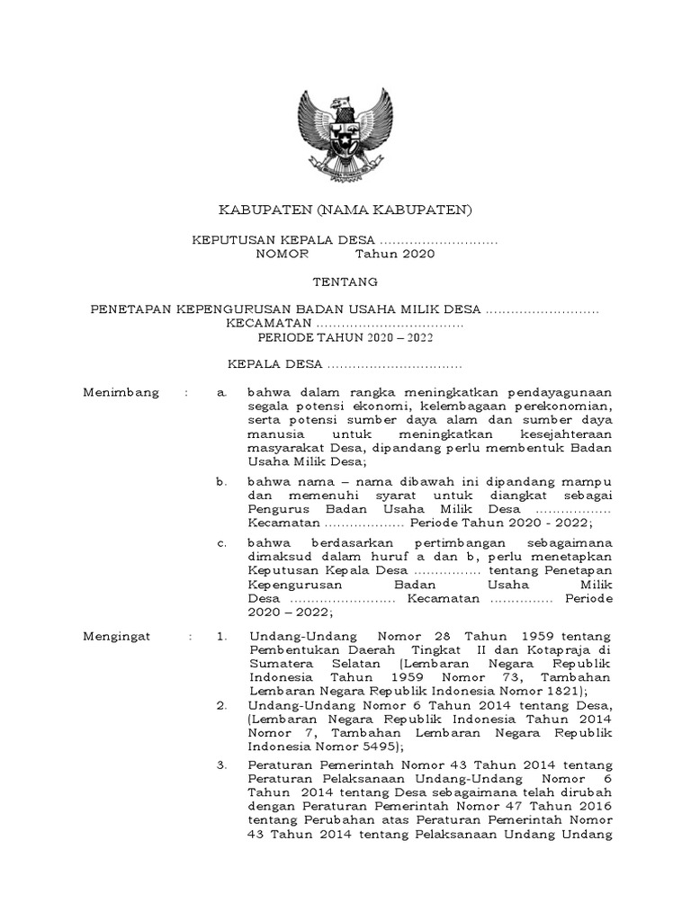 Contoh SK Kepengurusan Bumdes Terbaru | PDF