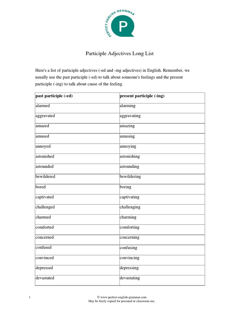 Participle Adjectives Long List | PDF