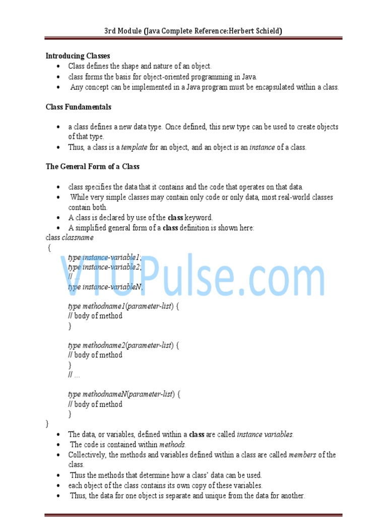 Object Oriented Programming With Java Module 5 Pdf Class Computer Programming