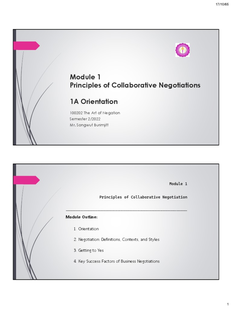 Module 1 PowerPoint | PDF | Negotiation | Behavioural Sciences
