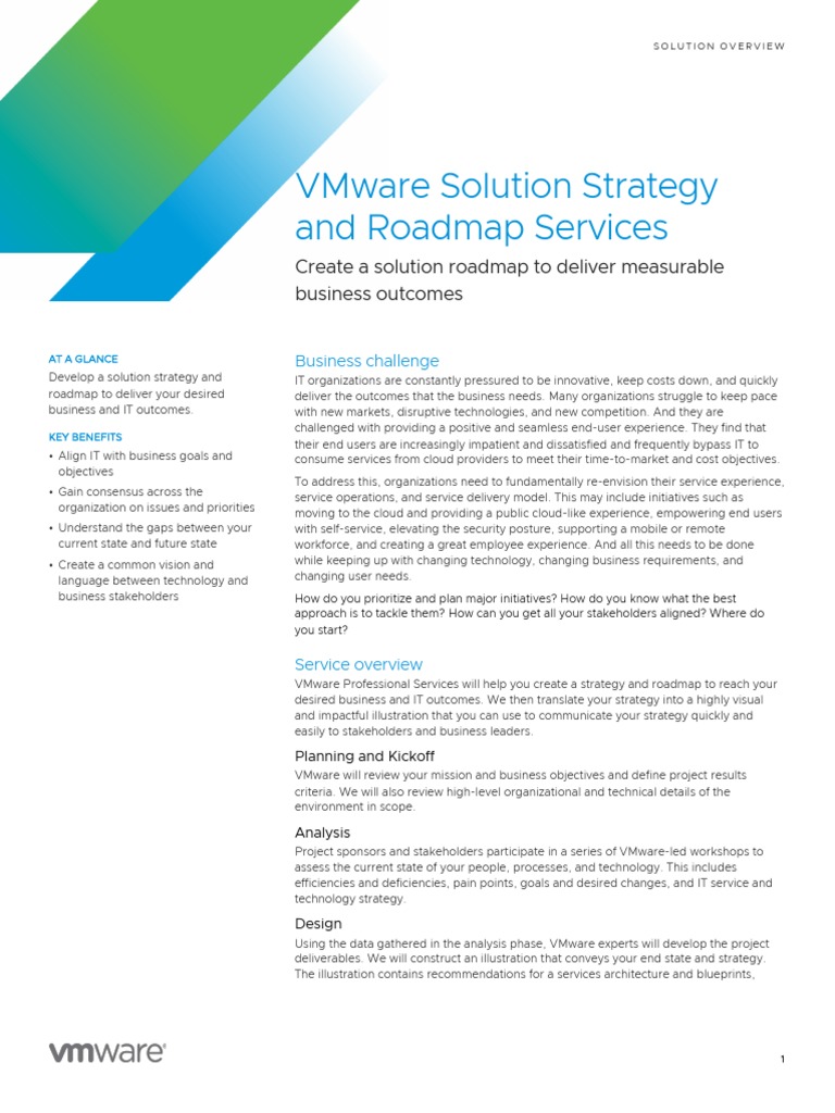Vmware Solution Strategy and Roadmap Services Solution Overview | PDF | Cloud Computing | Expert
