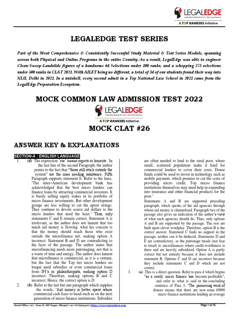 Legaledge Test Series: Answer Key & Explanations | Download Free PDF ...