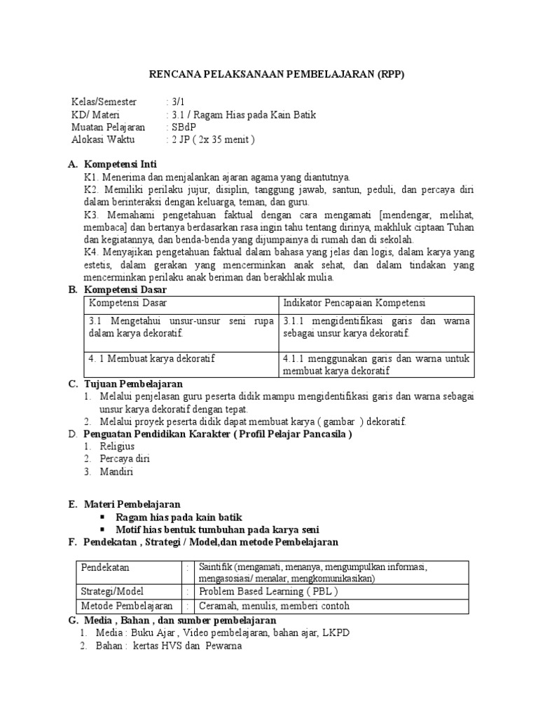 RPP SBDP Kelas 3 Fiks | PDF
