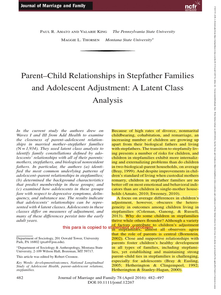 J of Marriage and Family - 2015 - Amato - Parent Child Relationships in ...