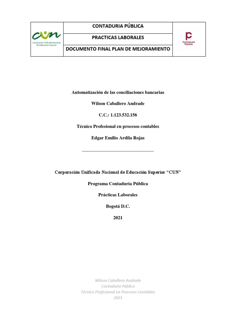 Documento Final Plan de Mejoramiento | PDF