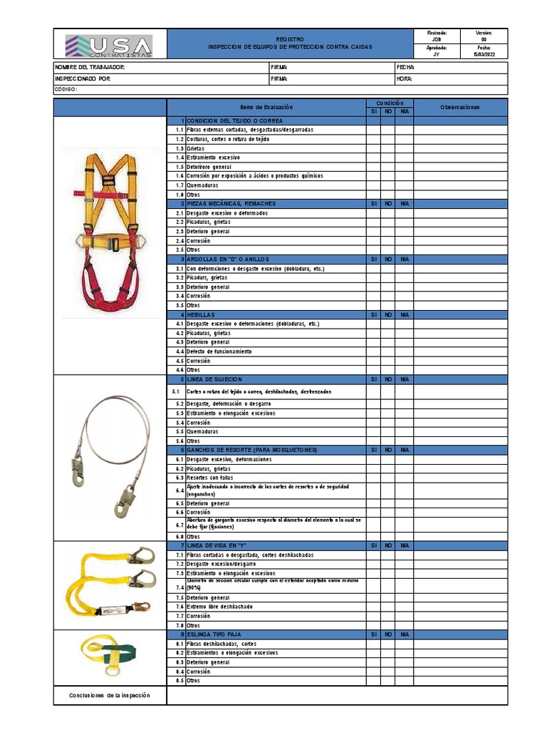 Formato de Inspección Arnés de Seguridad | PDF | Corrosión | Metalurgia Formato de Inspección Arnés de Seguridad | PDF | Corrosión | Metalurgia
