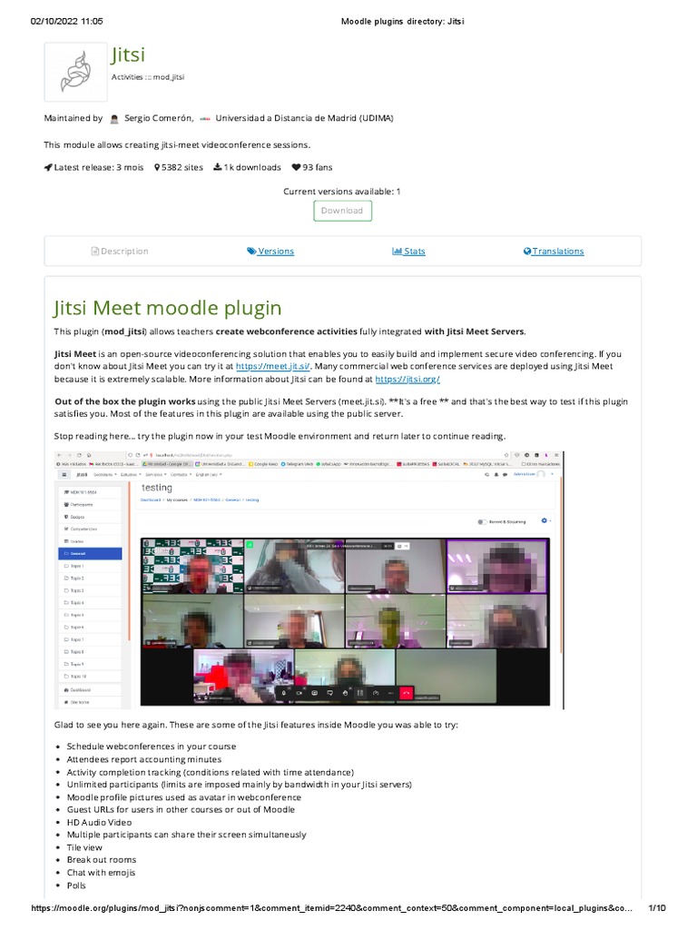 Moodle Plugins Directory - Jitsi | PDF | You Tube | Videotelephony