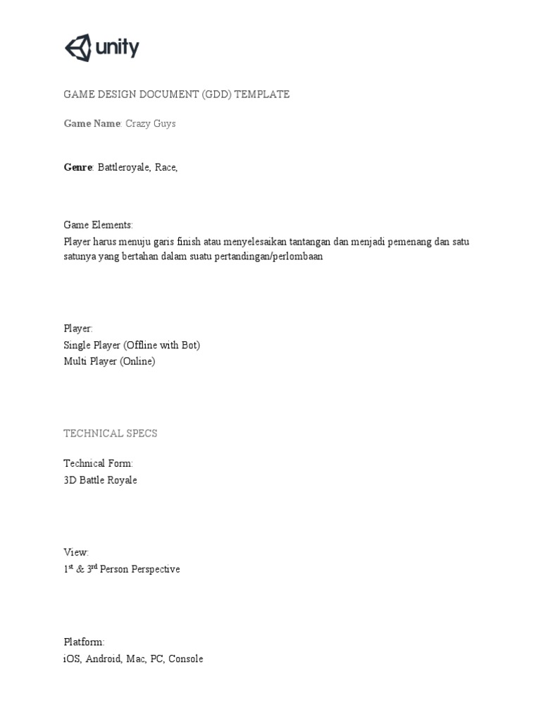Game Design Document Template | PDF