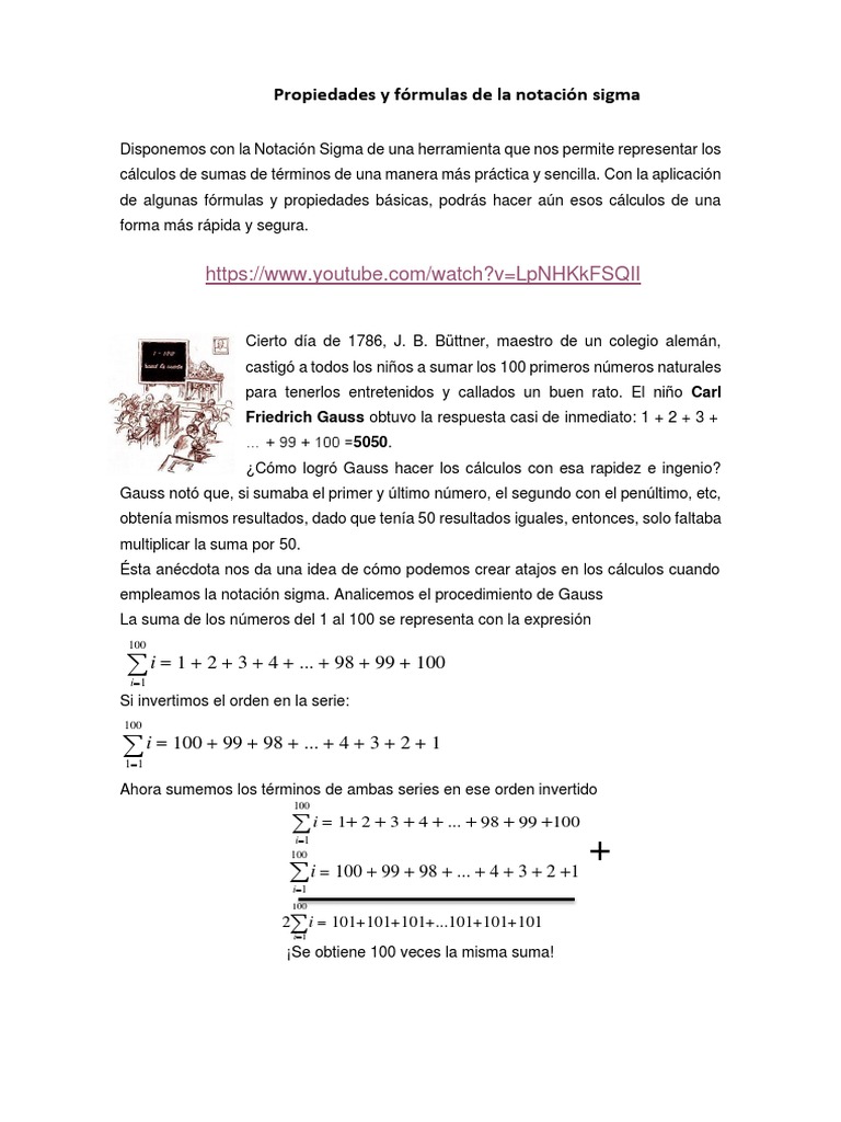 Propiedades y Fórmulas de La Notación Sigma | PDF | Suma | Matemáticas