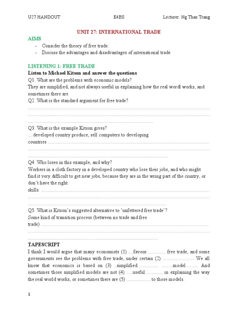 International Trade Handout Key Points | PDF | Free Trade | Economics