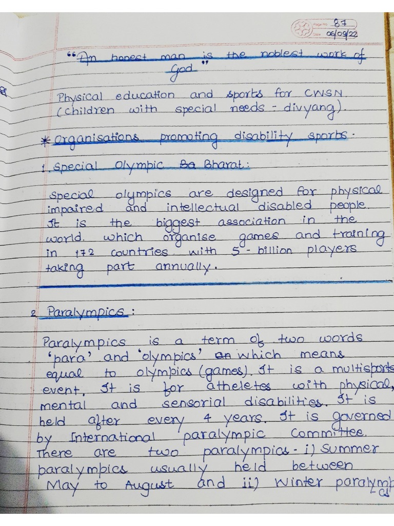 Physical Education and Sports For CWSN Notes | PDF