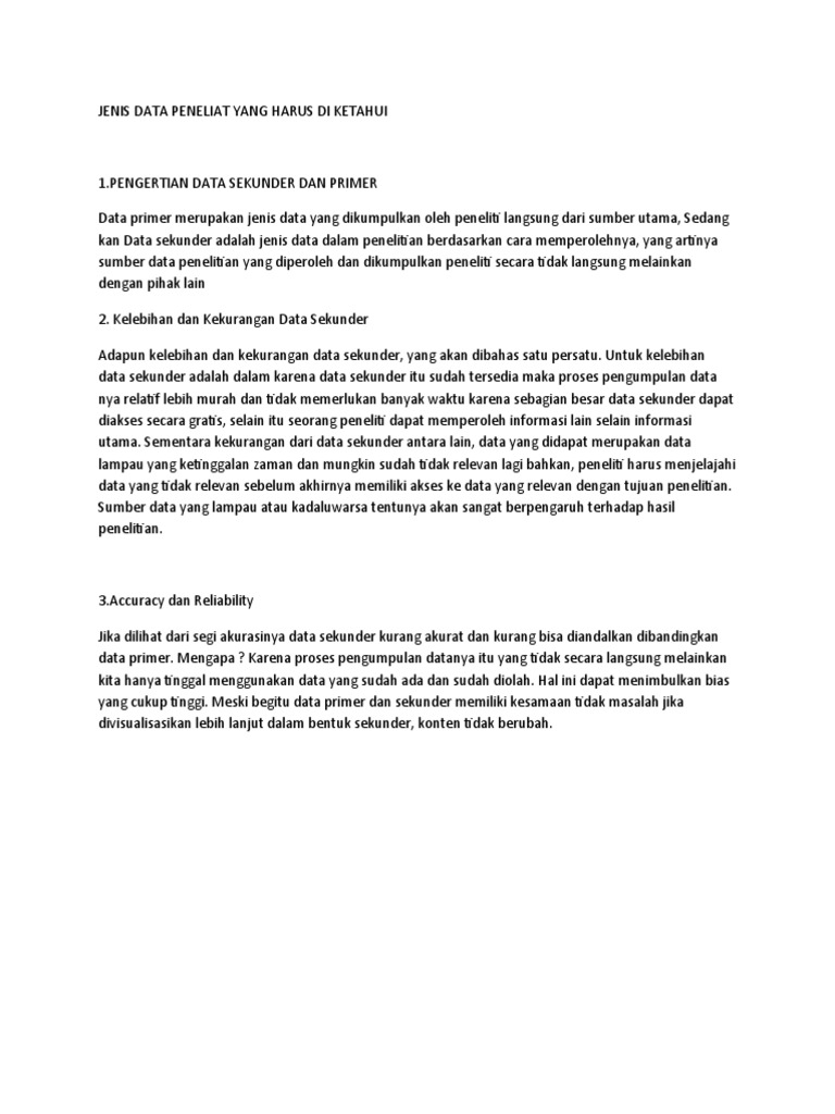 PENGERTIAN DATA Sekunder Dan Primer | PDF