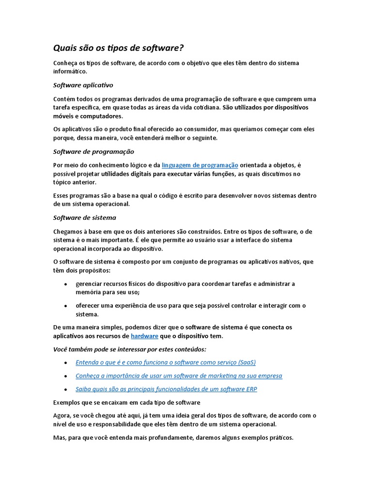 Tipos de Software e Exemplos Práticos | PDF | Sistema operacional ...