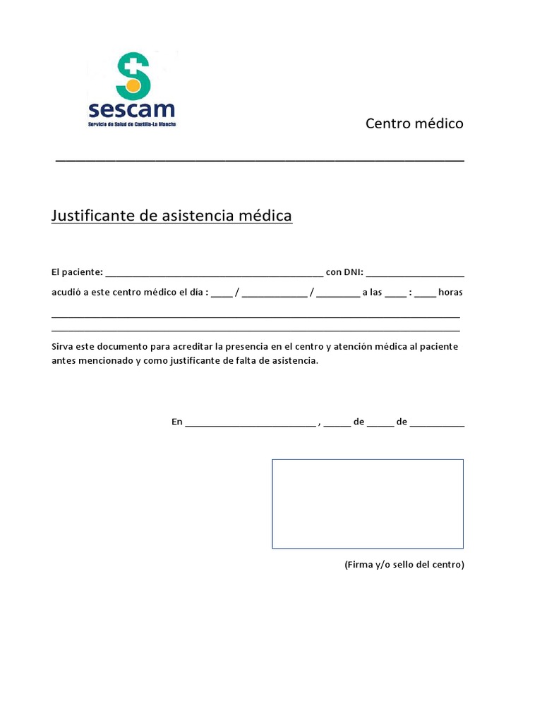 Justificante Medico Plantilla Castilla La Mancha Sescam | PDF | Finanzas y dinero