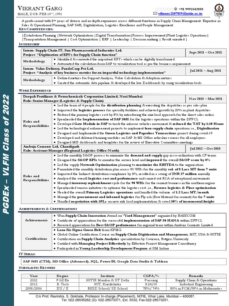 Vikrant Garg CV. | PDF | Logistics | Supply Chain