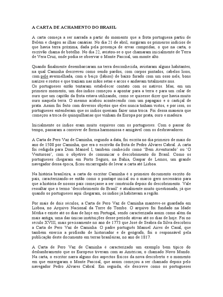A Carta de Achamento Do Brasil | PDF | Brasil | Portugal