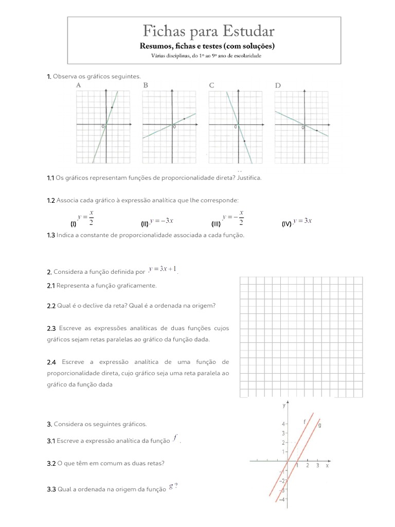 Ficha Matematica 8 Ano Funcao Afim | PDF | Função (Matemática ... Ficha Matematica 8 Ano Funcao Afim | PDF | Função (Matemática ...