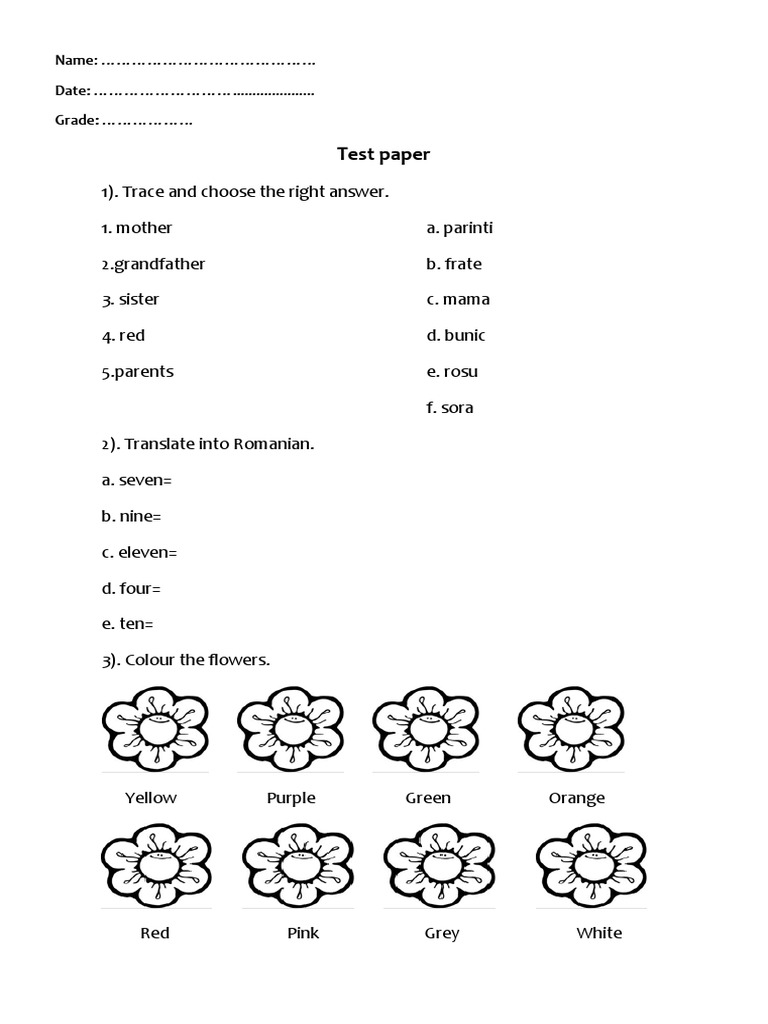 Test Clasa A II A | PDF