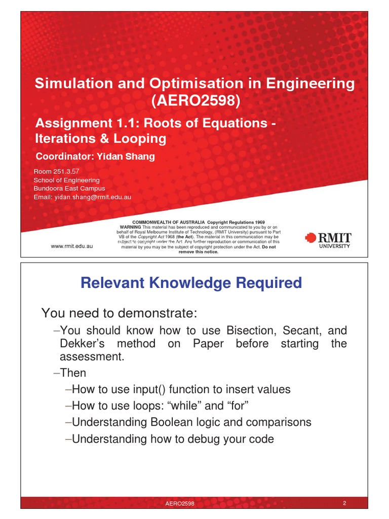 AERO2598 Matlab Assignment 1-1 Slides | PDF | Computer Programming | Mathematics