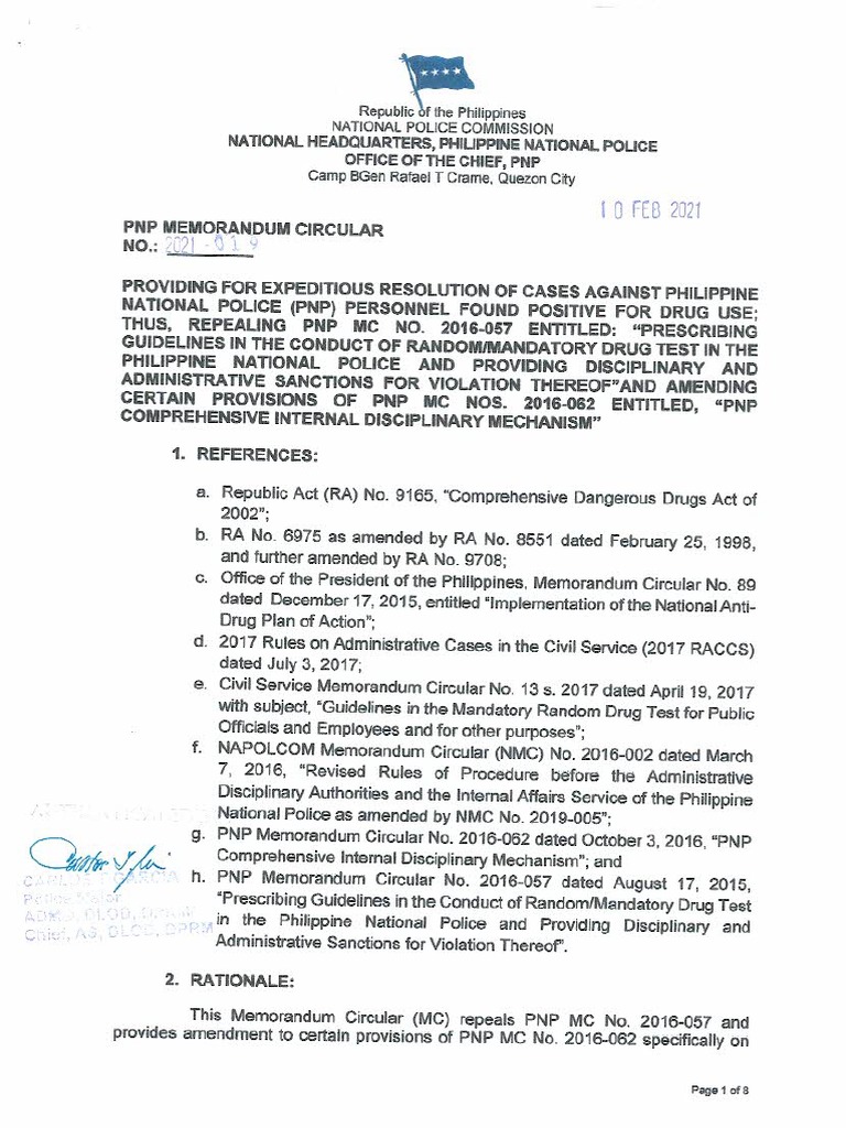 PNP Memorandum Circular No 2021 019 | PDF